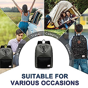 Kasqo Lightweight School Backpack, Water-Resistant Casual College Bookbag for Men Women Teen Girls Boys, Gray and Black