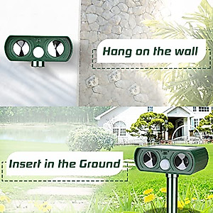 Lubatis 2 Pack Animal Repellent Outdoor Solar Animal Repeller Ultrasonic Pest Repeller Deterrent to Keep Rat, Squirrel, Deer, Raccoon, Skunk, Rabbit, Dog, Cat Away