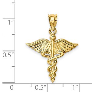 Solid 14k Yellow Gold RN Registered Nurse Caduceus Symbol Medical Emergency Alert Pendant Charm