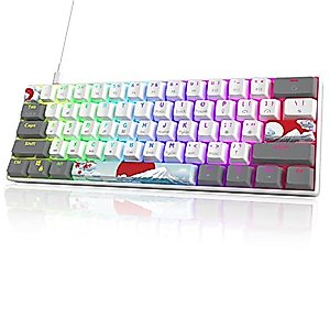 Owpkeenthy RGB Mechanical Keyboard 60 Percent Red Switches, Ultra-Compact Mini Wired Gaming Keybaord with Backlit PBT Dye-Sub Keycaps for Win/Mac/PC (White/Red Switch)