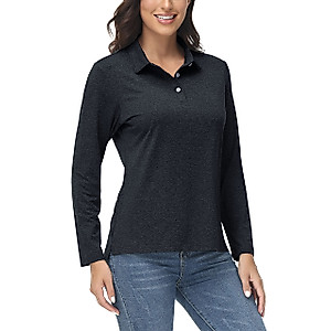 TACVASEN Womens Polo Shirts Long Sleeve Golf Shirts Sun Protection Shirt Athletic Shirts Workout Shirts Quick Dry Shirts Hiking Shirts Black
