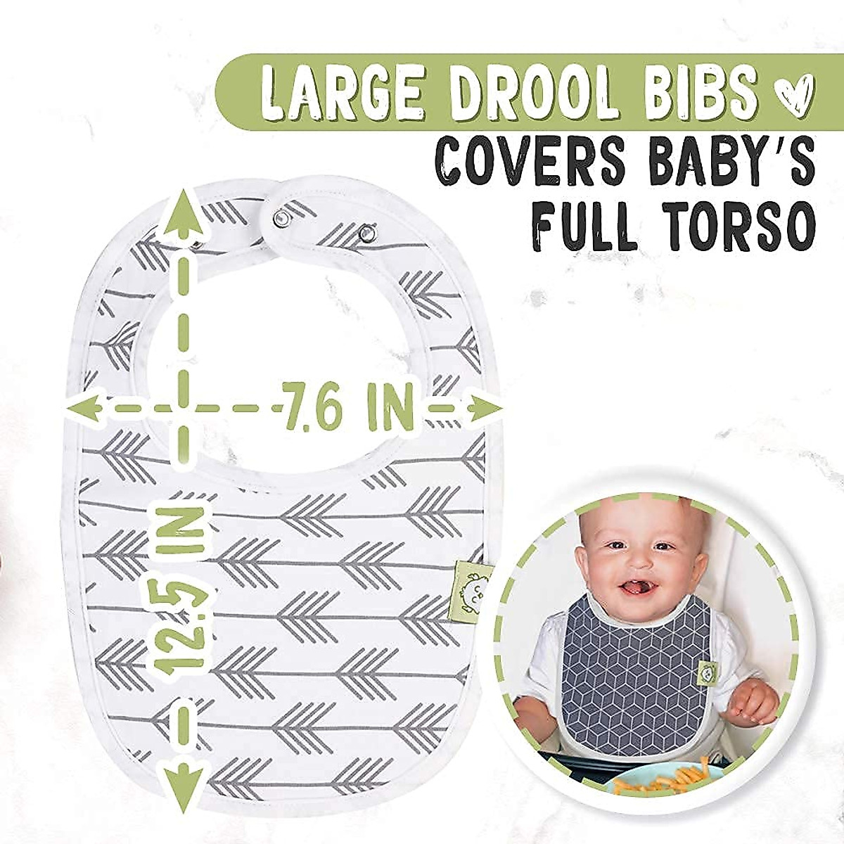 KeaBabies 5-Pack Muslin Baby Burp Cloths and 8-Pack Baby Bibs for Boys & Girls - Machine Washable Newborn Cloth Bib