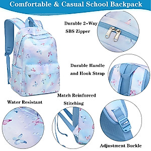 Dafelile Butterfly Backpack for Girls Backpack for Teen Girls Bookbags School Backpack with Lunch Tote and Pencil Bag Blue