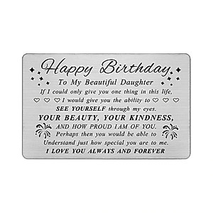 DEGASKEN Sweet Daughter Birthday Card - Birthday Decorations for Girls - Personalized Steel Engraved Wallet Card