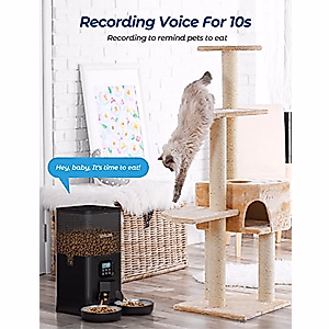 Voluas Automatic Cat Feeders for Two Cats, Double Pet Feeder with 2 Stainless Steel Bowls,6L Timed Cat Feeder with Memory Function, Pet Food Dish