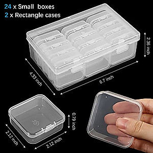 Blulu 24 Pcs Small Bead Organizer Plastic Bead Storage Containers Clear Plastic Storage Case Craft Containers with 2 Pcs Hinged Lid Clear Craft Cases (6.7 x 4.33 x 2.36 Inch, 2.12 x 2.12 x 0.79 Inch)