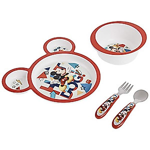 The First Years Disney Mickey Mouse Dinnerware Set - Toddler Plates and Toddler Utensils- 4 Count