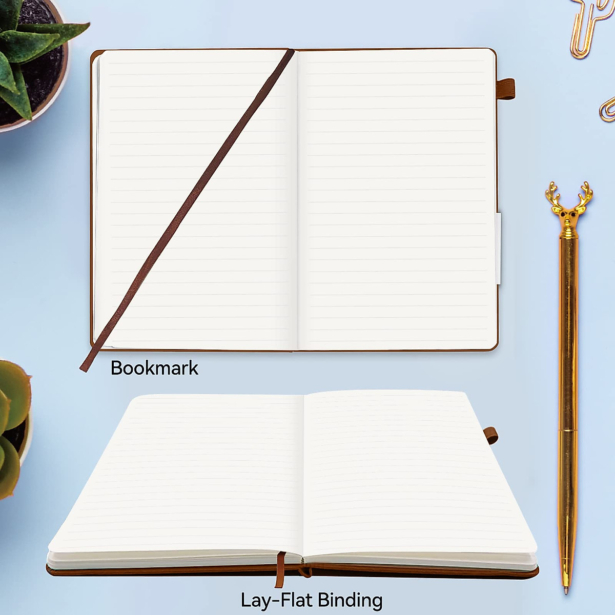 Soomeet Lined Journal Notebook, 200 Pages, Leather Hardcover Notebooks, A5 College Ruled Thick Classic with Pen Loop Notebook Journals for Writing, for Women Men Office School, 5.75'' X 8.38'', Brown