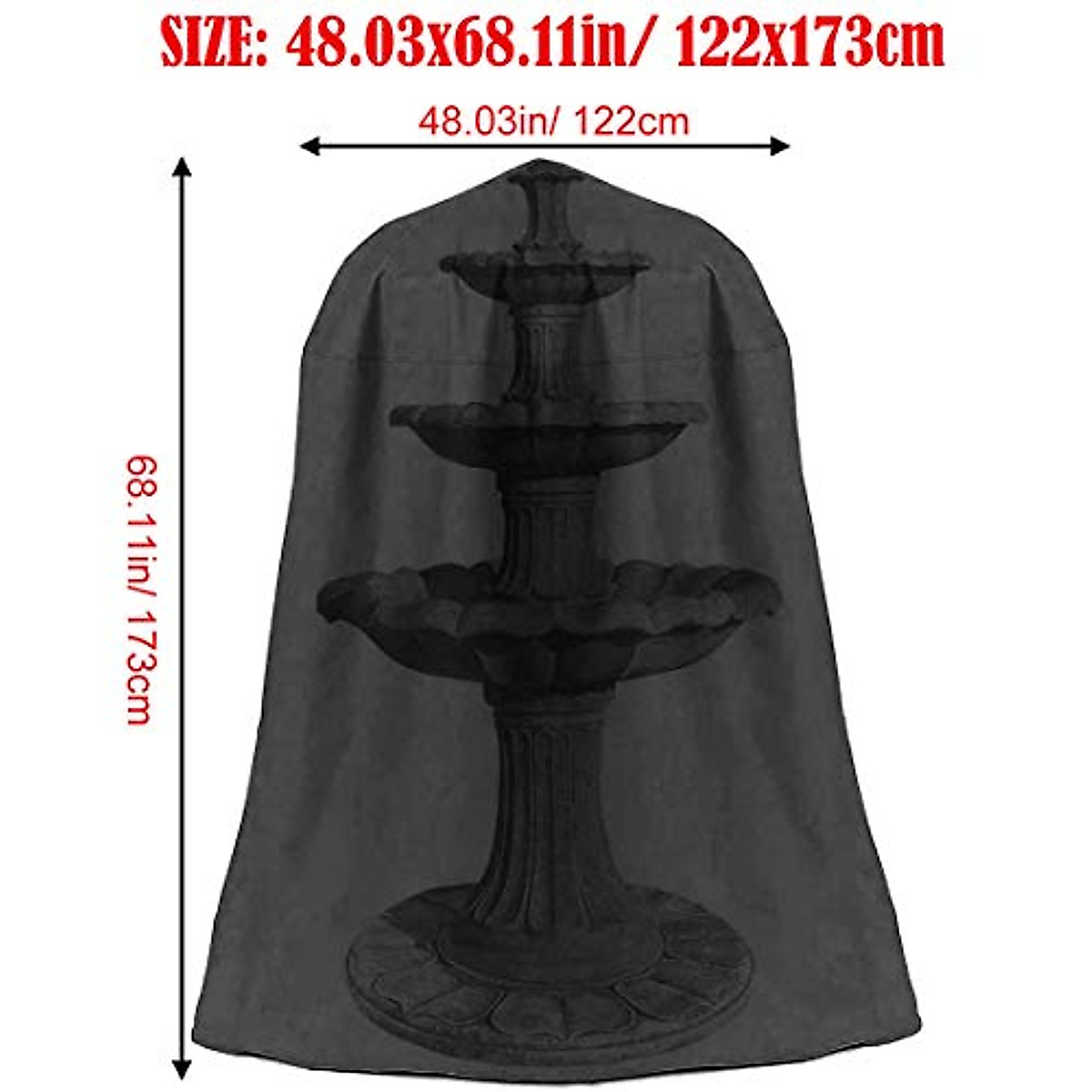 UCARE Outdoor Garden Fountain Covers Waterproof Dustproof Statue Protective Cover for Winter Patio Water Fountains Statues, 48"x68" Fountain Cover (Black)