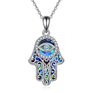 URONE Hamsa Hand Necklace for Women Sterling Silver Hamsa Protection Pendant Necklace Hamsa Jewelry for Women Mothers Day