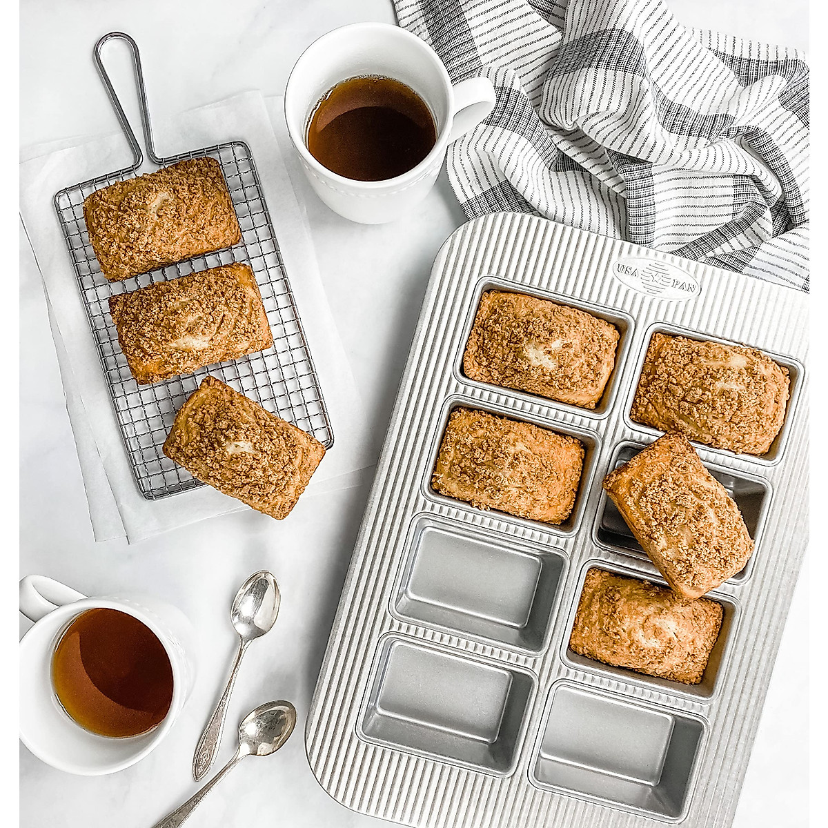 USA Pan Bakeware Aluminized Steel Mini Loaf Pan, 8-Well