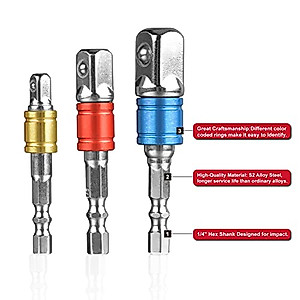 P.I.T. 1/4 Inch Micro Ratchet with 1/4", 3/8", and 1/2" Drive Socket Adapter Bit Set, Impact Phillips Driver Bit Magnetic Extension Bit, For putting together furniture,scooters or bikes