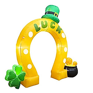 SEASONBLOW 7 Ft Inflatable St. Patrick's Day Lucky Horseshoe Arch Archway with Shamrock and Gold Pot Decoration LED Light Up for Home Yard Lawn Garden Indoor Outdoor