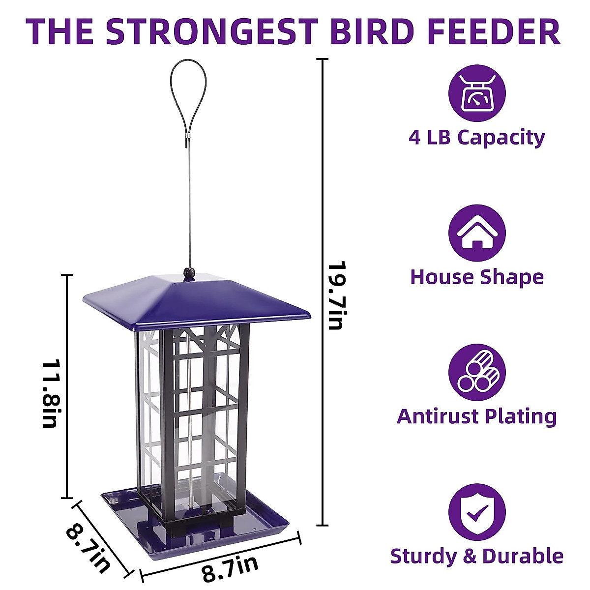 Metal Bird Feeder,Wild Bird Feeders for Outside Hanging 4LB Large Capacity,Thickened Metal Wild Bird Feeder for Finch Cardinal Chickadee,Weatherproof and Durable,Gifts for Bird Lovers Christmas