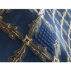 57" Wide Diamond Drapery Upholstery Jacquard Fabric Navy Blue Color by The Yard