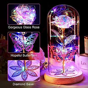 Beferr Gifts for Women Birthday Gifts Galaxy Rose Eternal Rainbow Flower Gifts Light Up Rose in Glass Dome Mothers Day Mom Rose Gifts for Grandma Daughter Wife Sister Friends