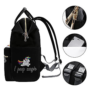 Unicorn I Poop Magic Diaper Bag Backpack Large Capacity Mommy Bags Multifunction Nappy Bag Travel Back Pack Black-Style