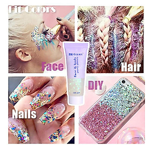 2Pcs White Face&Body Glitter Gel Long Lasting, Unicorn Makeup Face Glitter for Hair Face Nail, Temporary Tattoo for Party Favors Concert Festival, Little Mermaid Sequins White Chunky Body Glitter