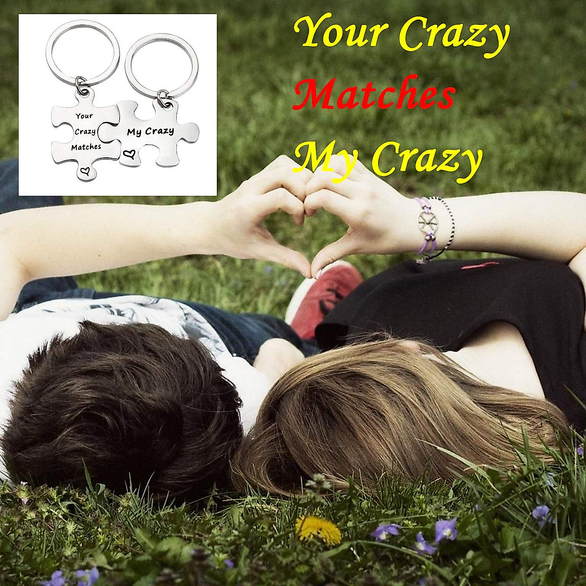 TGBJE Your Crazy Matches My Crazy Couples Keychain Set Puzzle Piece Gift for Boyfriend,Girlfriend (You Crazy Keychain)