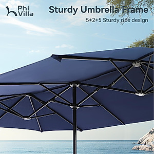 PHI VILLA 8 Piece Patio Dining Set with 13ft Patio Umbrella (Navy Blue), 6 Outdoor Swivel Dining Chairs & 1 Large Metal Dining Table with 1.57" Umbrella Hole, for Lawn Garden Backyard