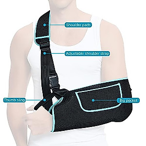 FUUXOO Arm Sling Shoulder Immobilizer,Rotator Cuff Support Brace,Comfortable Medical Sling for Shoulder Injury,Left and Right Arm,Men and Women,large pockets,for Broken,Dislocated,Fracture,Strain