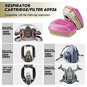 1 Pair Respirator Cartridge, 60926 Respirator Filter, Against Organic Vapors, Acid Gases, Ammonia Methylamine, Formaldehyde and Particulates, Compatible with 6000 7000 FF-400 Series Respirator
