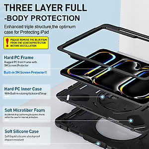 SUPFIVES Case for iPad Pro 13 Inch 2024 (7th Gen), with Screen Protector/Shoulder Strap/Pencil Holder/Handle/Rotating Stand, Green