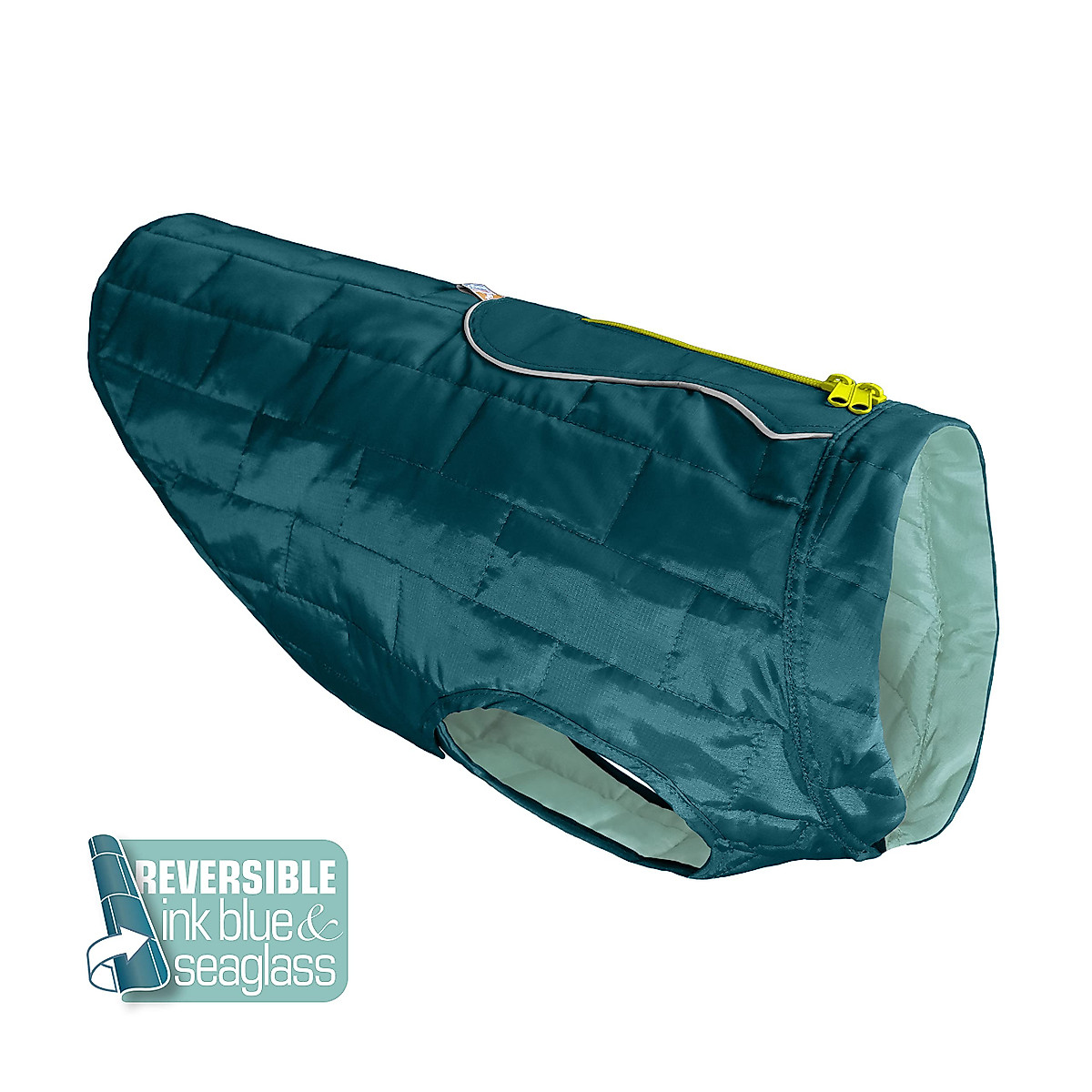 Kurgo Loft Dog Jacket, Reversible Dog Coat, Wear with Harness or Sweater, Water Resistant, Reflective, Winter Coat for Medium Dogs (Ink Blue, M)