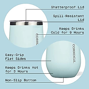 Corkcicle Stemless Wine Glass Tumbler, Triple Insulated Stainless Steel, Easy Grip, Non-slip Bottom, Keeps Beverages Chilled for 9 Hours, Gloss Powder Blue, 12 oz