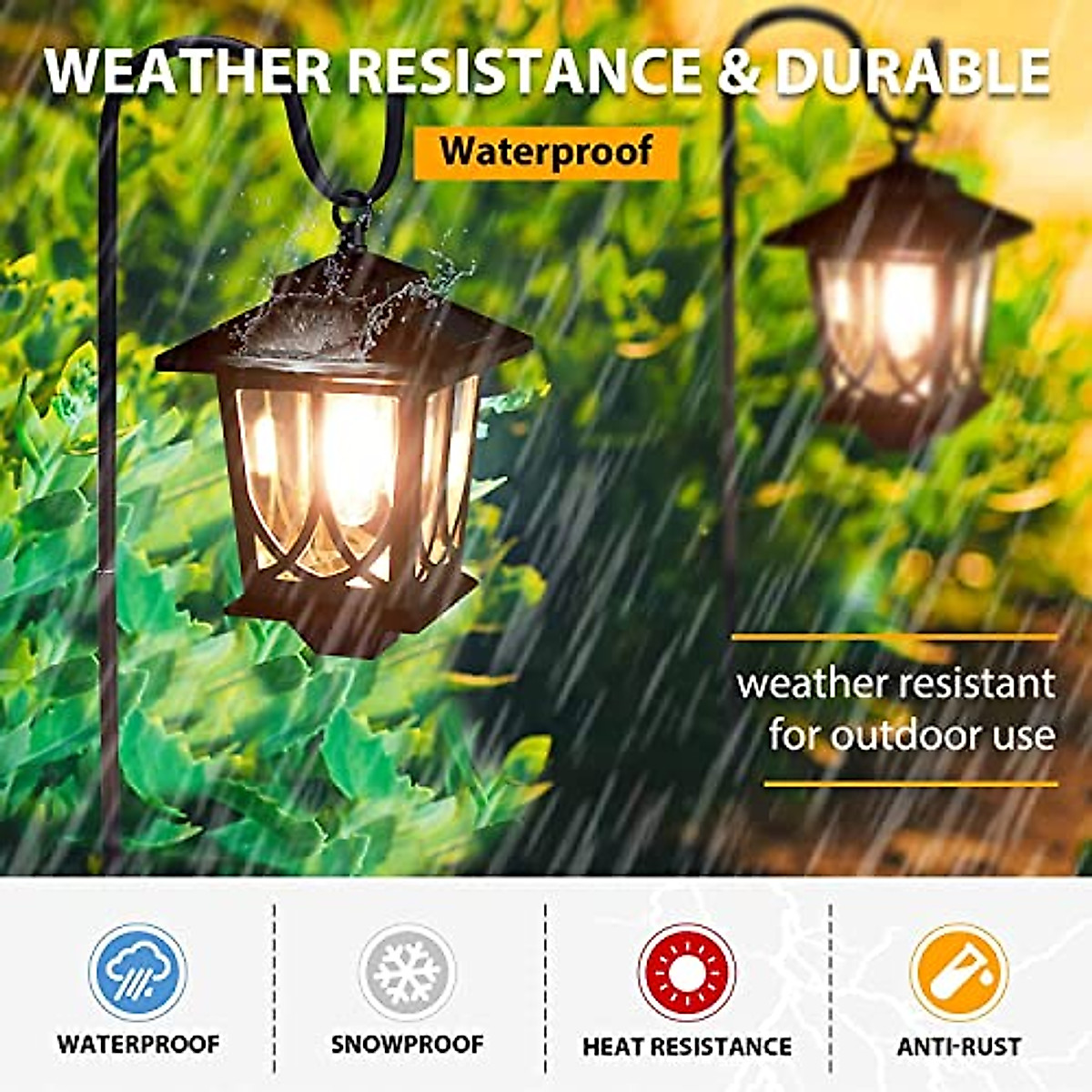 37.4 Inch 2 Pack Metal Hanging Solar Pathway Lights 20 Lumen, Aluminum Solar LED Lights Anti-Frost Waterproof with 2 Shepherd Hooks Outdoor Decorative,Edison LED Bulb
