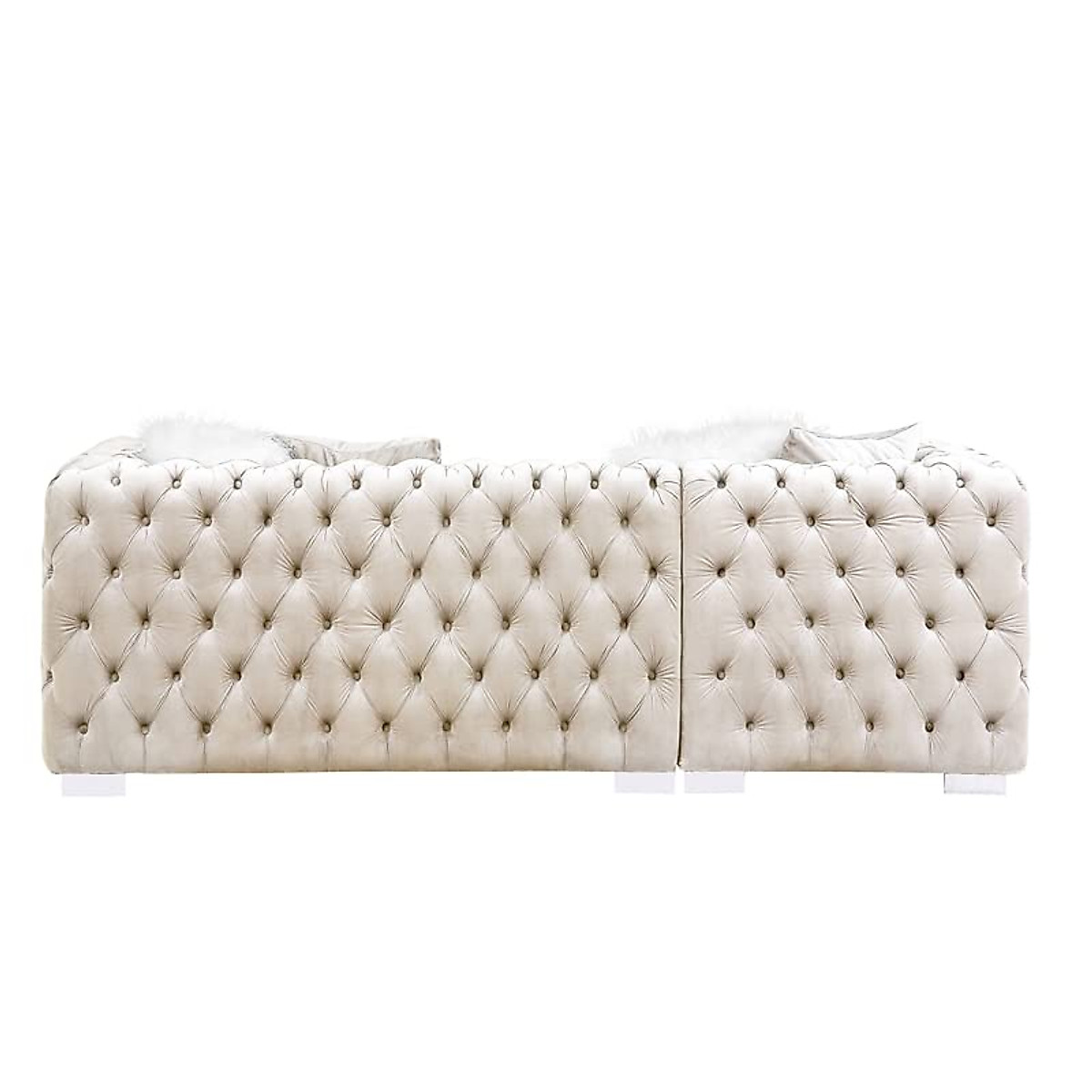 Acme Furniture Velvet Upholstered Sectional Sofa with 4 Pillows, Beige