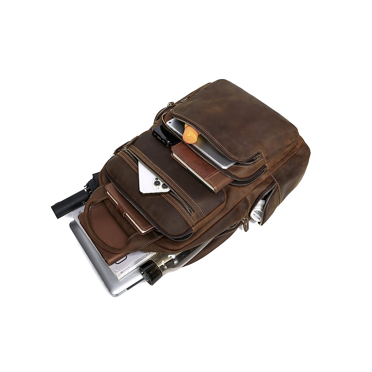 Taertii Vintage Full Grain Genuine Leather Backpack For Men 18'' Laptop Bag Large Capacity Business Weekender Travel Hiking Shoulder Daypacks Rucksack - Brown