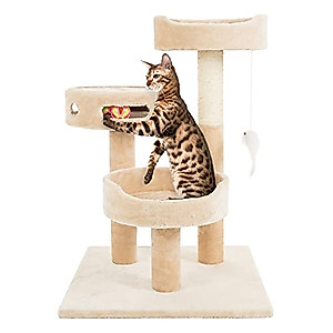 PETMAKER 3-Tier Cat Tower Collection - 2 Carpeted Napping Perches, Sisal Rope Scratching Post, Hanging Mouse, and Interactive Cheese Wheel Toy