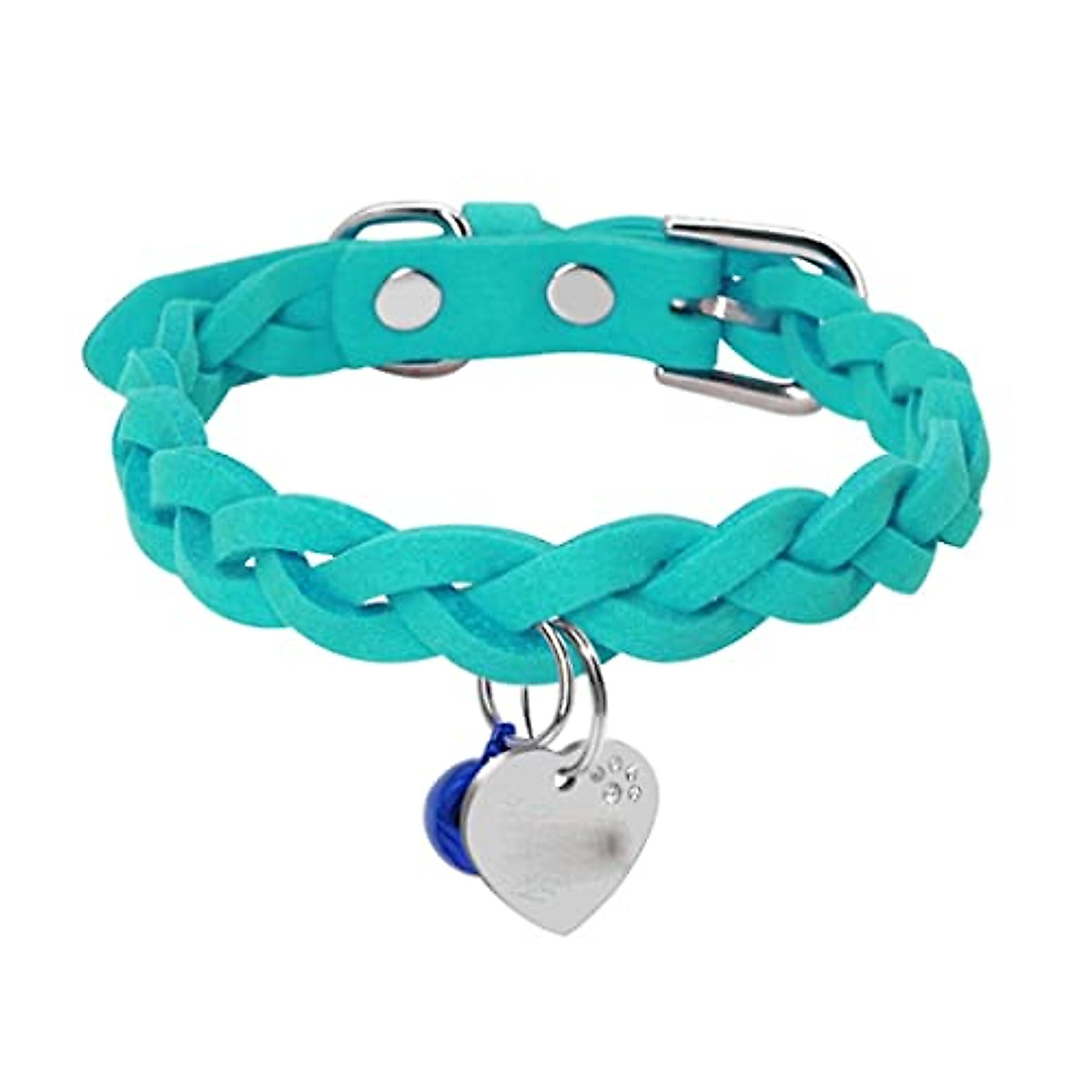 Leather Dog Collar Braided Dog Puppy Cats ID Collar with Name Personalized Engraved for Small Medium Dogs Free Bell (Color : Blue Size : XS Code)