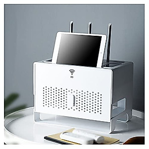 RDBSMGX Multi-Function Router Storage Box Double-Layer Design Router Storage Box Panel Hollow and Breathable Abs Material Removable Front Panel Multiple Openings on The Top Design