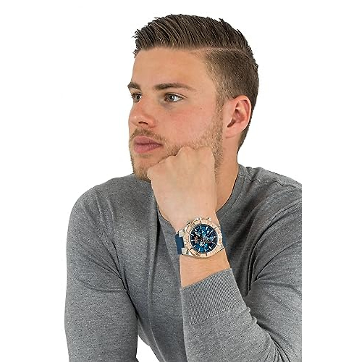 Invicta Men's Aviator Stainless Steel Quartz Watch with Silicone Strap, Blue, 26 (Model: 22523)