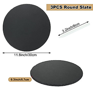 LANIAKEA 3PCS Slate Cheese Board 12 Inch Round Slate Board with Chalk, Slate Charcuterie Boards for Serving Cheese, Sushi, Appetizers, and More (Black)