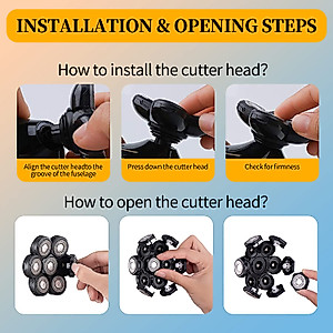 Roziapro Upgrade 7D Freedom Head Shaver Replacement Blades Electric Shaver Replacement Head Shavers for Bald Men Replaceable Head Waterproof Blades for Men 5 in 1 Bald Head Replacement Blades (Gold)