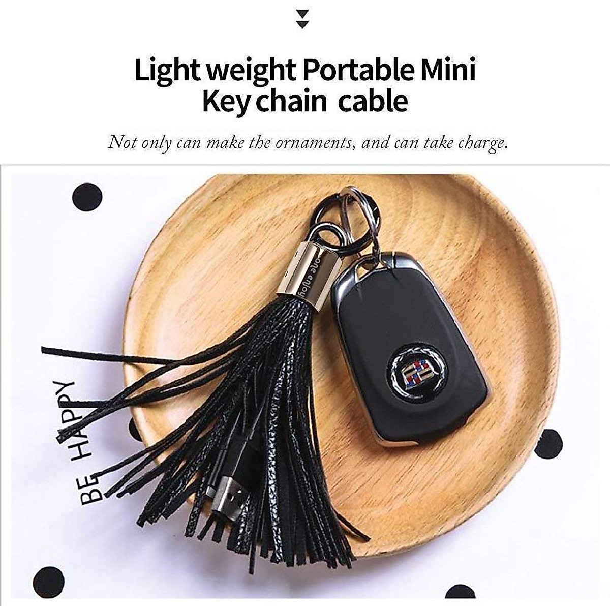 Lightning USB Leather Tassel Key Chain iPhone Charger, Compatible Cable with 7-Inch 2.4 Amp ChargeSync Cable for iPhone, iPad (Black)