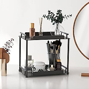 FLE Bathroom Organizer Countertop,2 Tier Bathroom Counter Organizer Kitchen Spice Rack Cosmetic Organizer,Countertop Storage Shelf for Bathroom, Kitchen, Living Room, Bedroom, Dressing Table Black