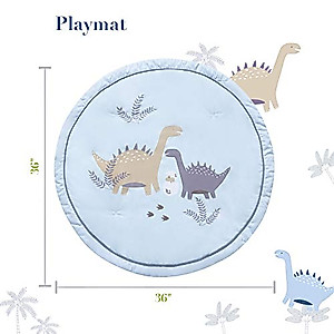 My Little Zone Round Baby Play Mat - Baby Nursery Mat for Infants, Dinosaur Theme Tummy Time Playmat, Machine Washable, 36 inch, Cotton, Blue