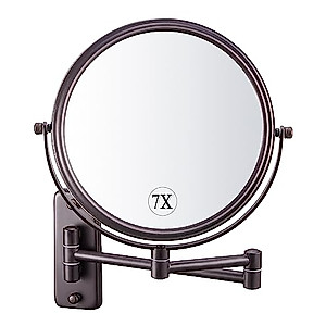 DECLUTTR Wall Mounted Makeup Mirror, 1X/7X Magnifying Mirror, 360° Swivel Double Sided Extendable Bathroom Mirror for Shaving, Bronze
