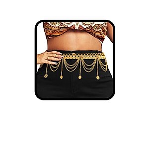 Navoky Tassel Detail Chains Belt Layered Gold Coin Pendant Waist Chain Dress Jewelry Accessories for Women