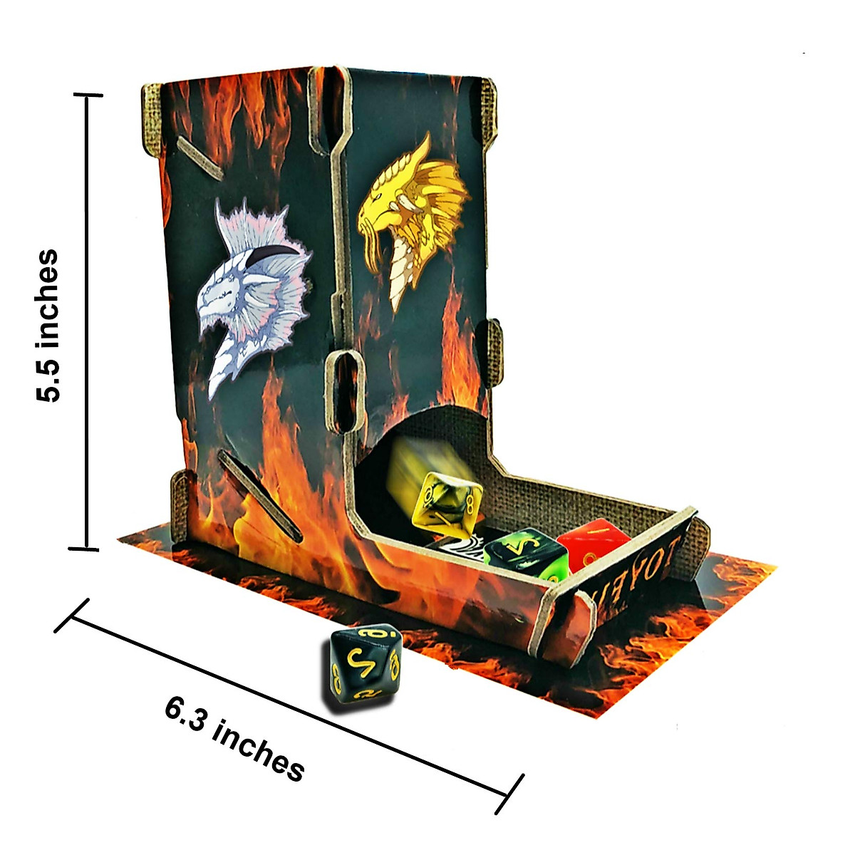 Dice Tower Kit Printed with Fire Design DND Dice Roller with Dragon Stickers for RPG, MTG and D&D Pathfinder Games…