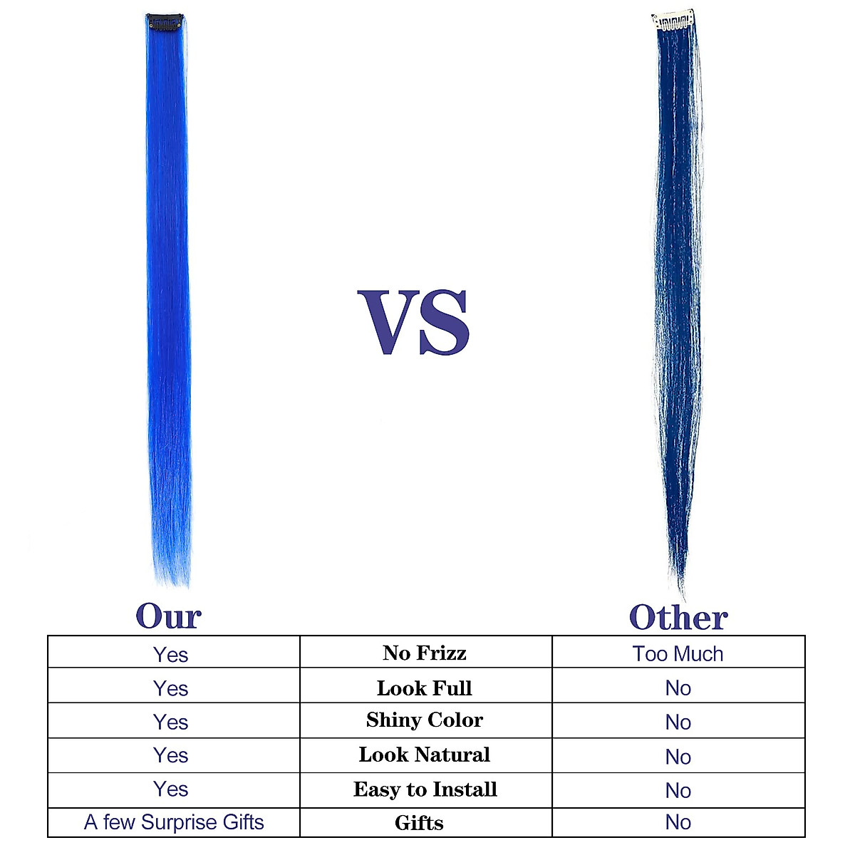 Sleekcute Della Robbia Blue 10Pcs Colored Hair Extensions - 22 Inch Straight Clip In Synthetic Hairpieces Ideal for Women, Kids, and Girls, for Halloween, Christmas and Cosplay