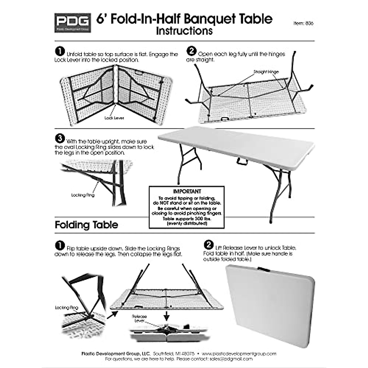 Plastic Development Group 806 Outdoor/Indoor 6 Foot Fold in Half Plastic Resin Folding for Outdoor Indoor Banquet, Dining, Card Table, Black