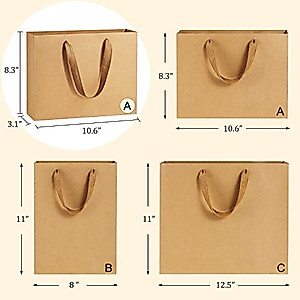Paper Bags 10.6x3.1x8.3" 25Pcs BagDream Gift Bags Heavy Duty Kraft Brown Gift Paper Bags with Handles Soft Cloth, Party Favor Bags, Shopping Bags, Retail Bags, Merchandise Bags, Wedding Party Gift Bags