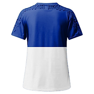 DASAYO Summer Shirts for Women Lace Stitching Short Sleeve Color Block Fashion Casual Tees Shirt Cute Going Out Blouses Tops