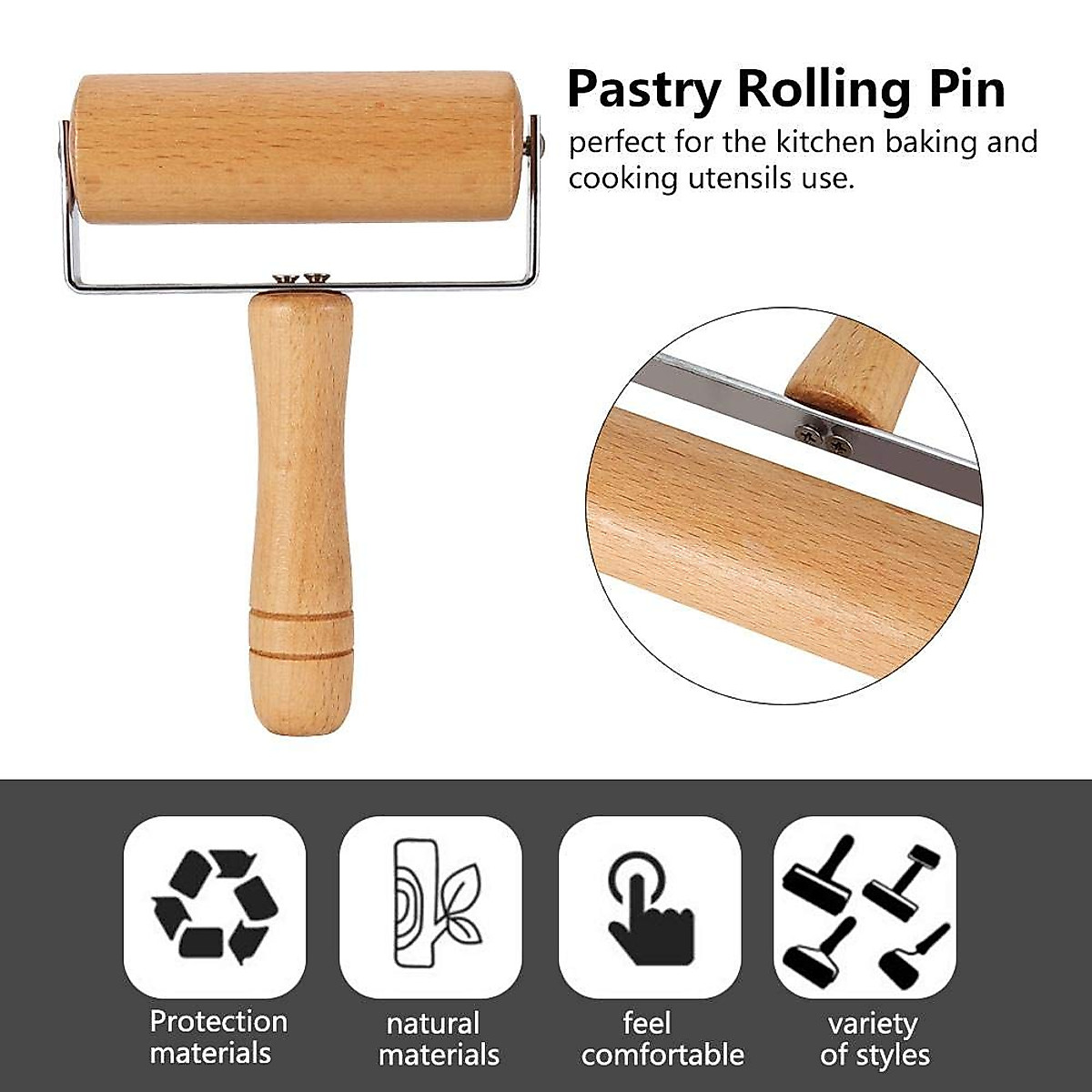 T Shape Pastry Roller, Fondant Bakery for Kitchen Pin Pastry Tool Dough Roller Wooden Multifunction Cookie Pizza Rolling Pin Pasta Hand Chapati(4)