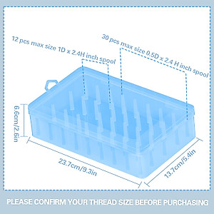 42 Slot Sewing Thread Blue Storage Box Bobbin Needle Spool Holder Organizer Embroidery Household DIY Sewing Accessories, Contain 2 Size Spool 30 pcs 0.5(D) x 2.4(H) in + 12 pcs 1(D) x 2.4(H) in